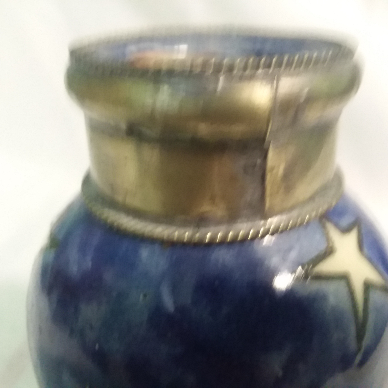 Small blue star pottery vase looks Arabic by design M or W mark help ...