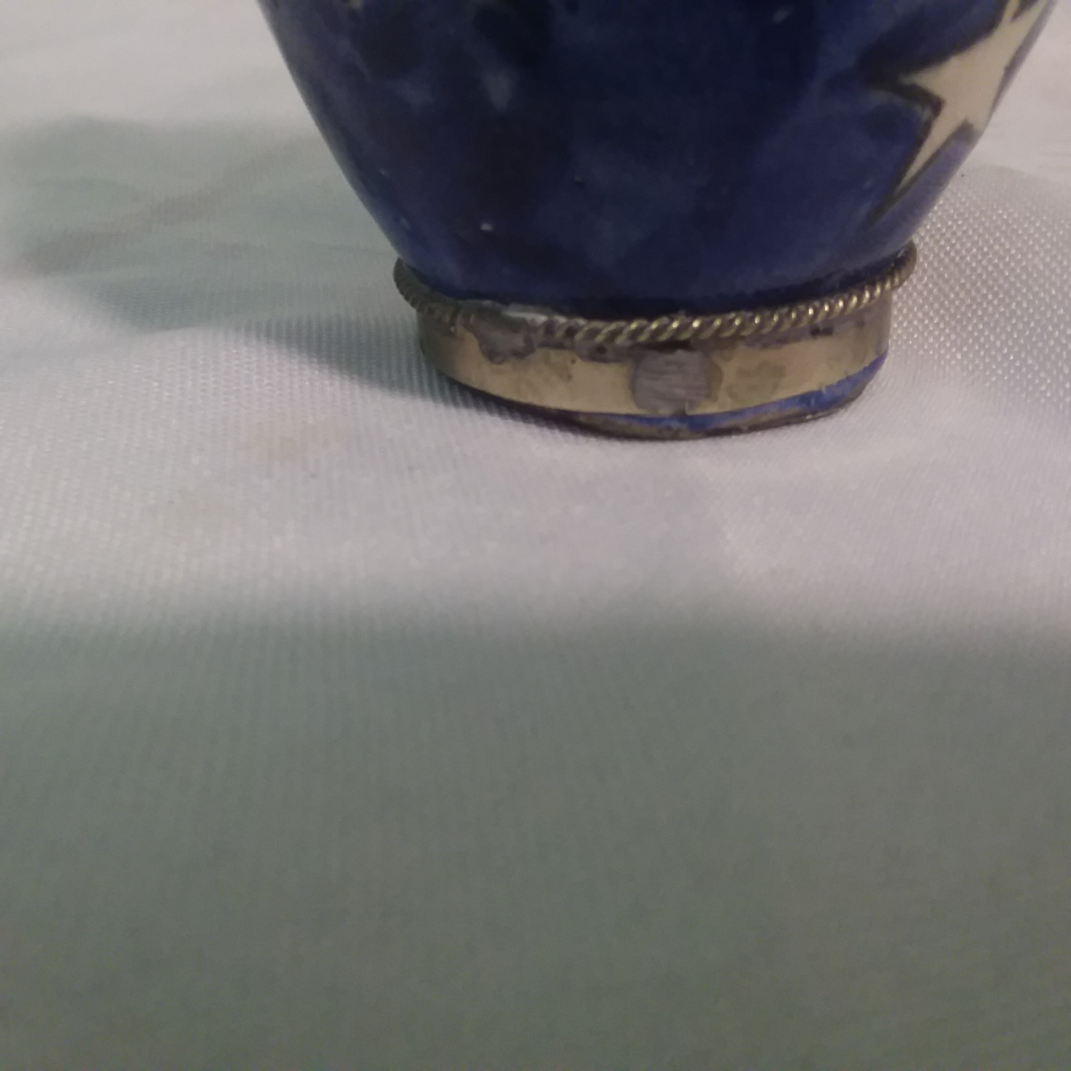 Small blue star pottery vase looks Arabic by design M or W mark help ...