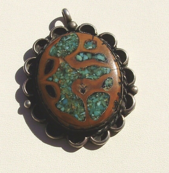 Turquoise chips inlaid in Walnut | Antiques Board