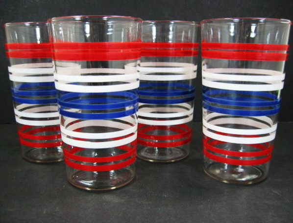 Glassies: Set of 4 Double Red, White, Blue, White & Red Stripe glasses ...