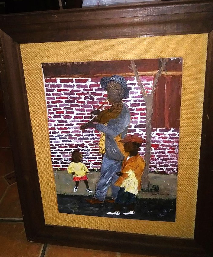2 Paintings - black folk art(?) signed Jonathan Greene = Jonathan Green ...
