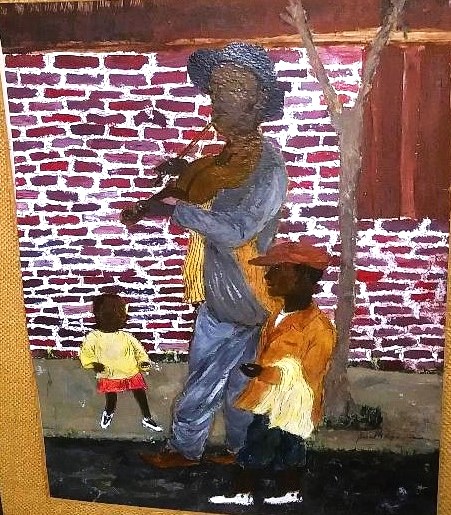 2 Paintings - black folk art(?) signed Jonathan Greene = Jonathan Green ...