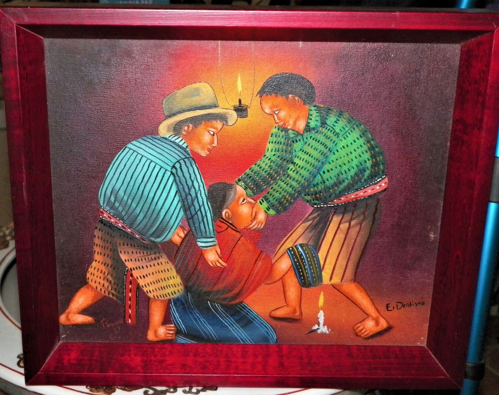 Anyone know the artist of this painting of a Mayan? Aztec? dentist ...