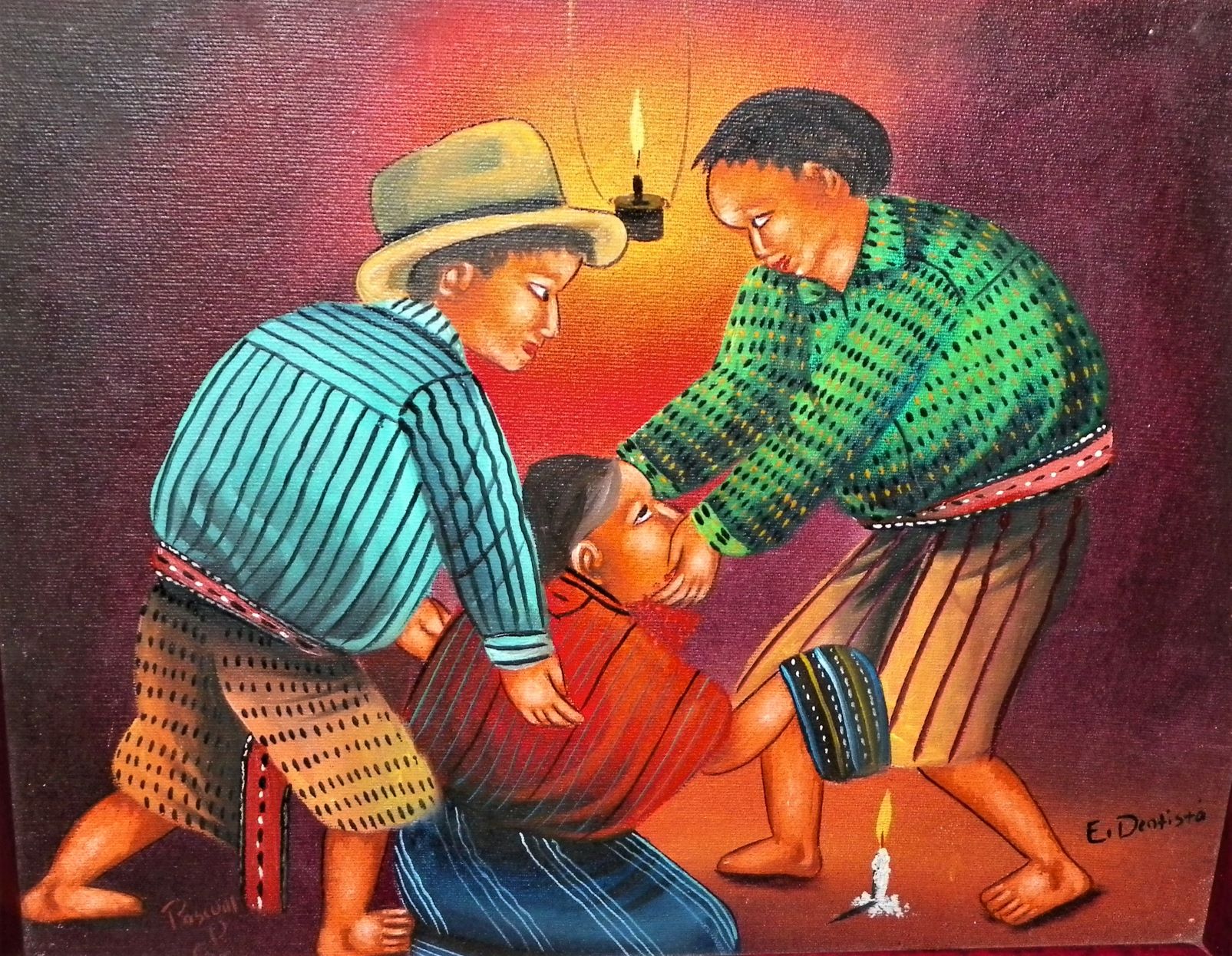 Anyone know the artist of this painting of a Mayan? Aztec? dentist ...