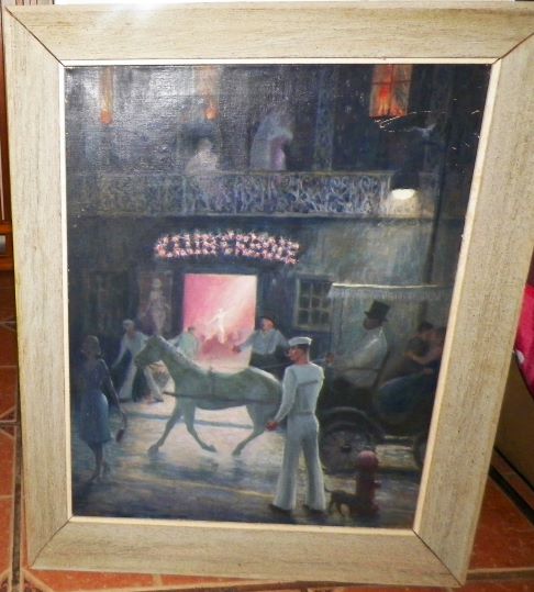 WPA Style(?) painting signed Taber, Unusual Chagall & 2 cute animals w ...