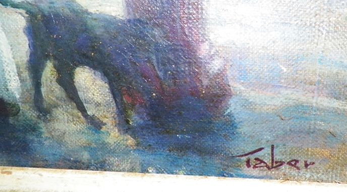 WPA Style(?) painting signed Taber, Unusual Chagall & 2 cute animals w ...