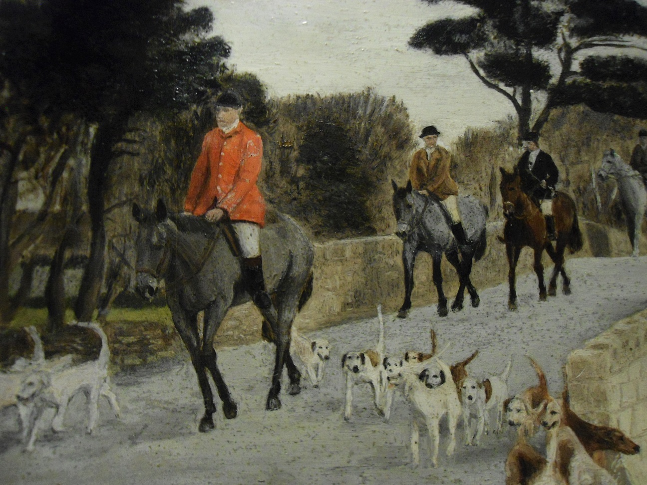folk art ? fox hunt painting on plate | Antiques Board