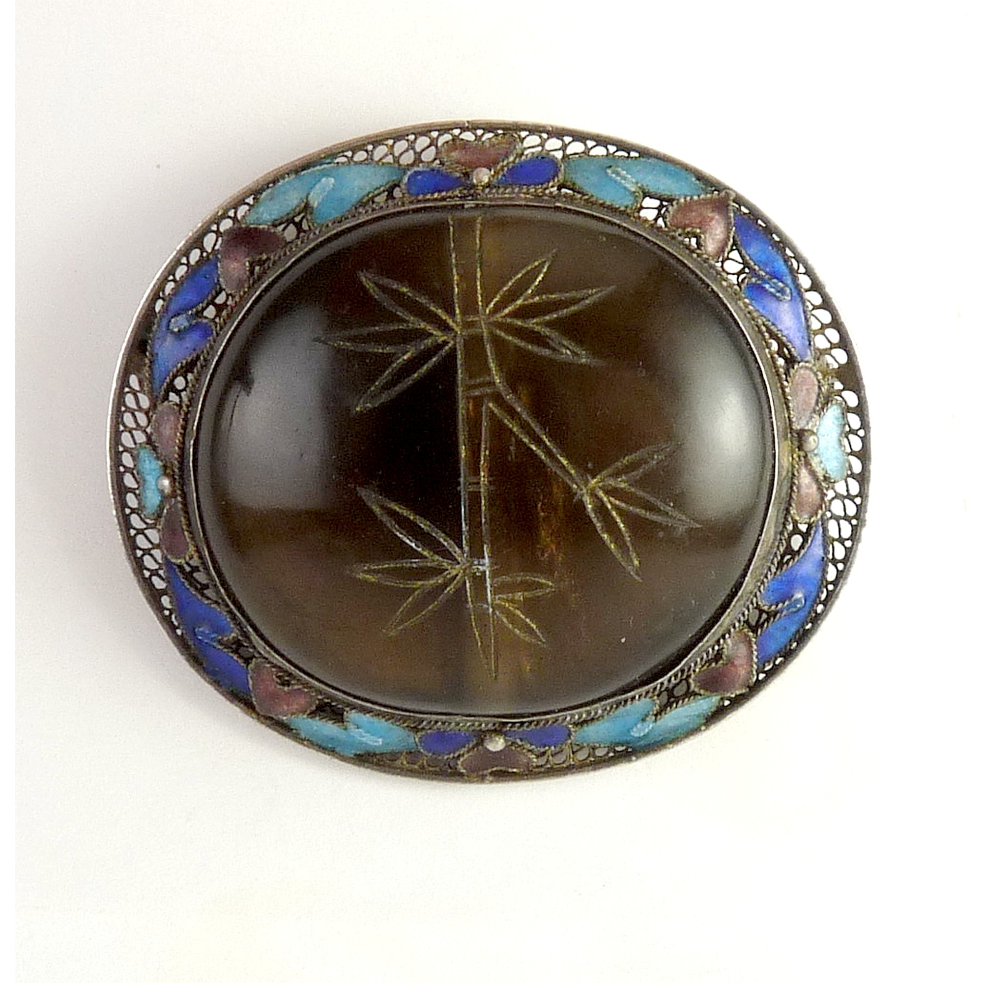 Chinese Sterling Filigree & Enamel Brooch with Brown Jade? | Antiques Board