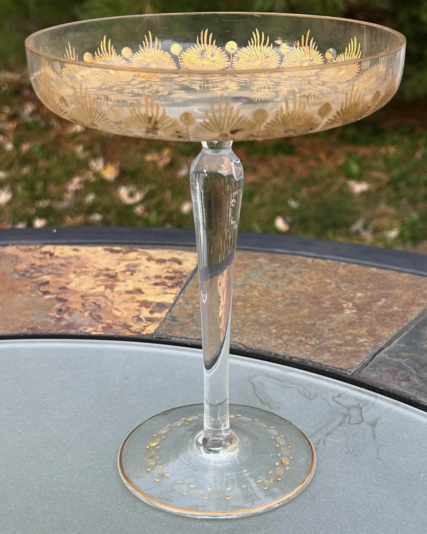 Glass Compote with Gold Floral Decorations | Antiques Board