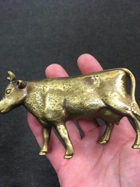 Small Brass Cow Piggy Bank | Antiques Board