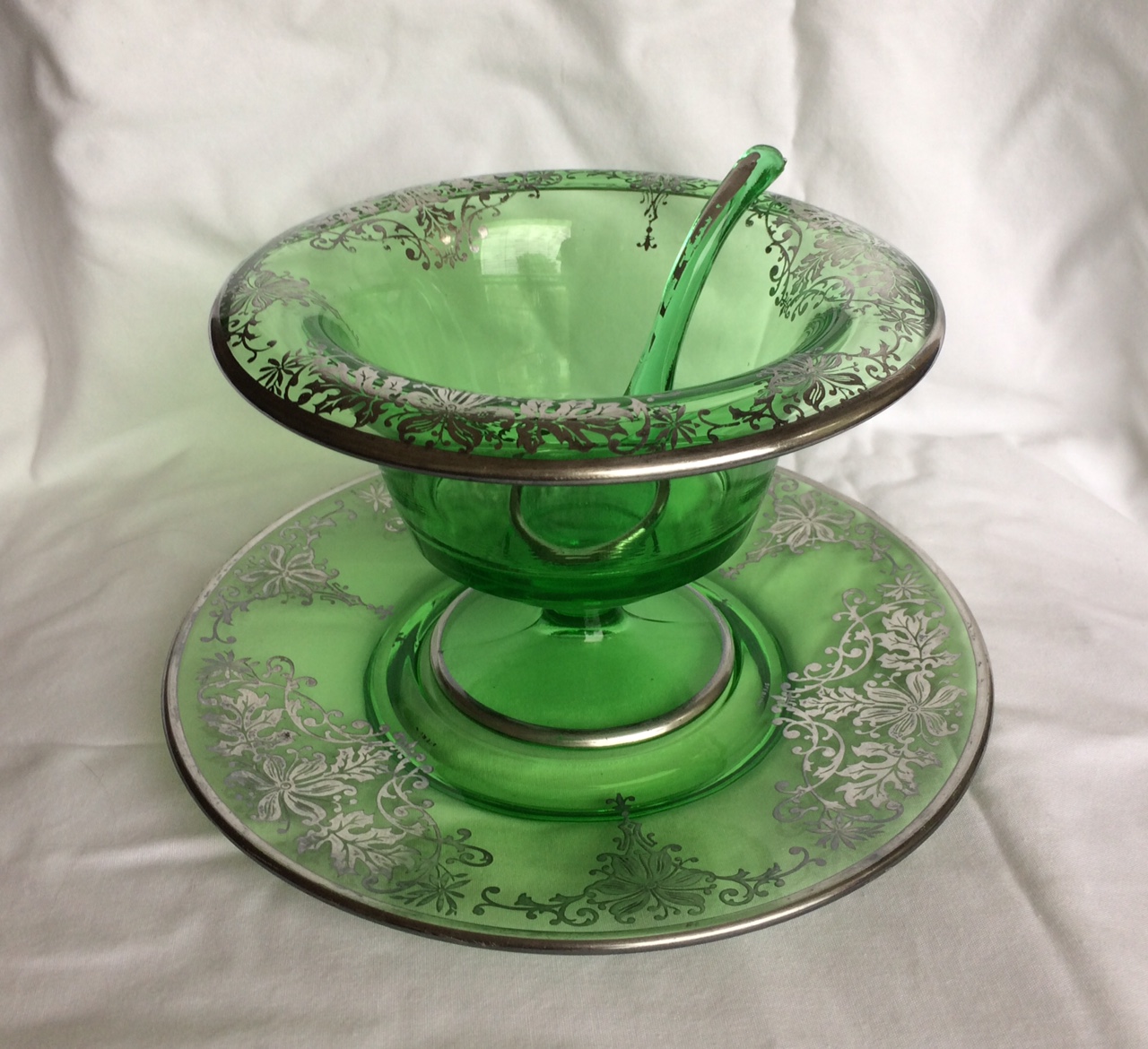 Anyone recognize this green depression glass mayo set? | Antiques Board