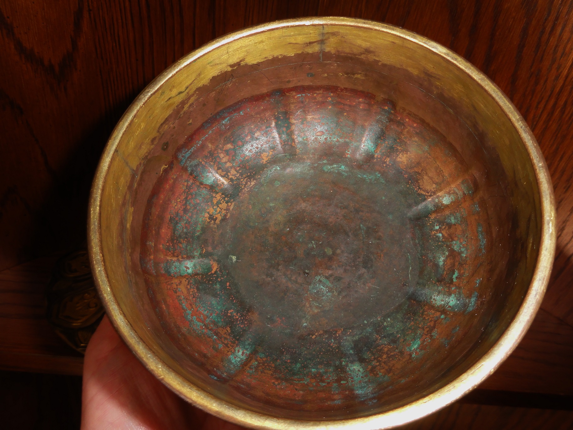 Unique, looks very Old Massive Gilded Copper & other metal Bowl with ...