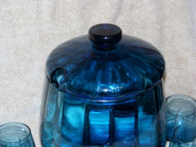 Blue Glass Punch Bowl Set With lid | Antiques Board