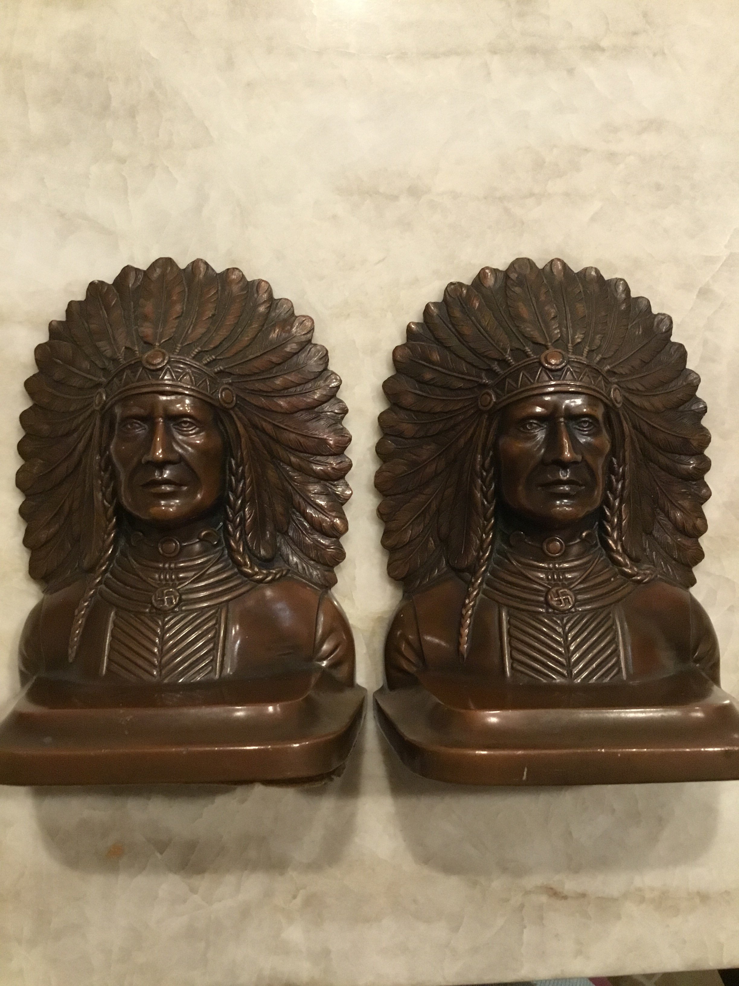 Bronze Native American Bust bookends | Antiques Board