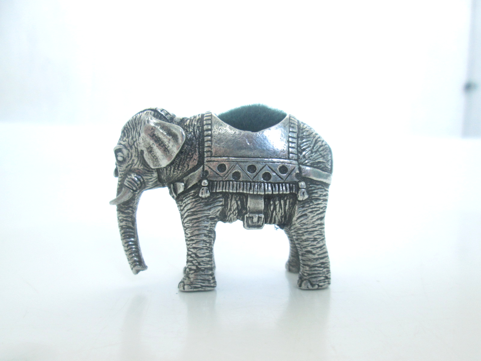 White metal elephant pin cushion | Antiques Board
