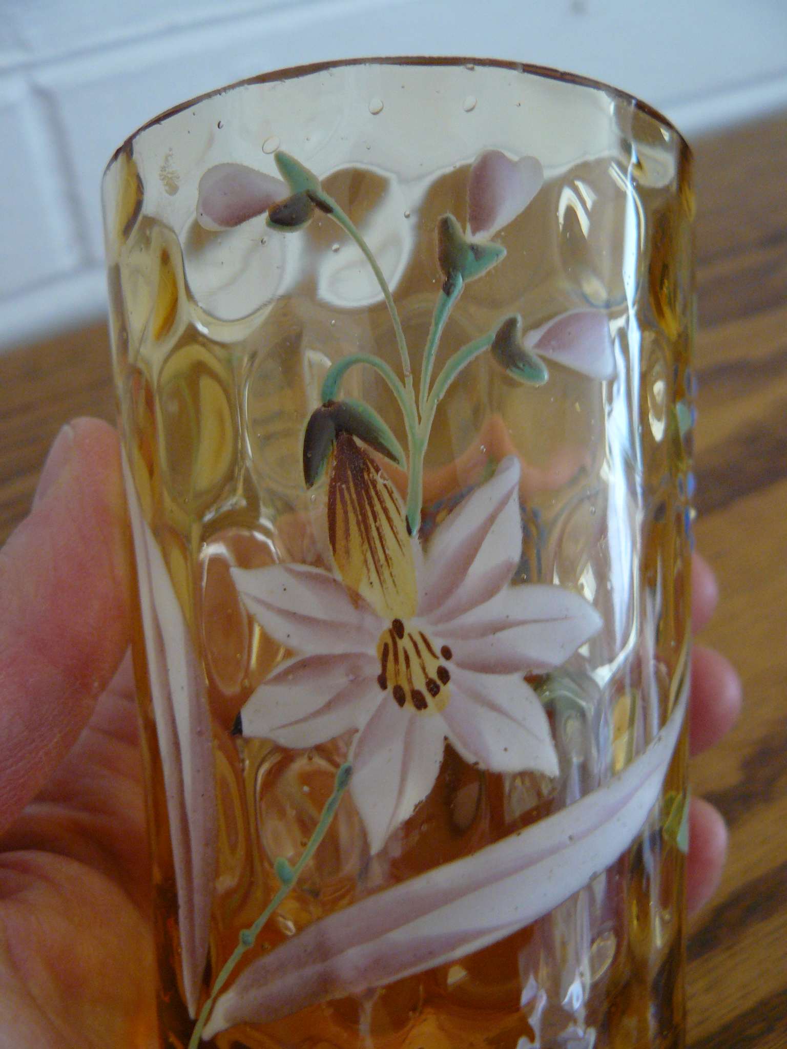 Painted small drinking glass, unusual glass. Antique? | Antiques Board