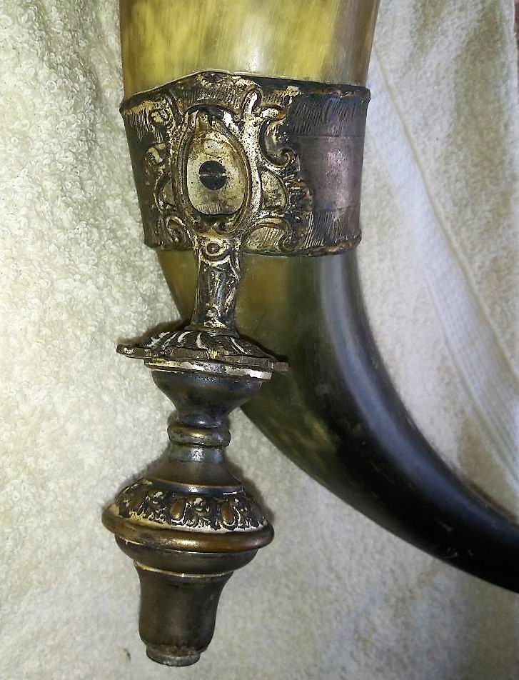 BULL HORN w/SILVER? BAND & INSCRIPTION - FINIAL? TOP OF WESTERN TROPHY ...
