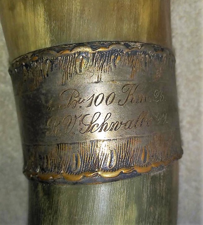 BULL HORN w/SILVER? BAND & INSCRIPTION - FINIAL? TOP OF WESTERN TROPHY ...
