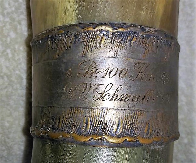 BULL HORN w/SILVER? BAND & INSCRIPTION - FINIAL? TOP OF WESTERN TROPHY ...