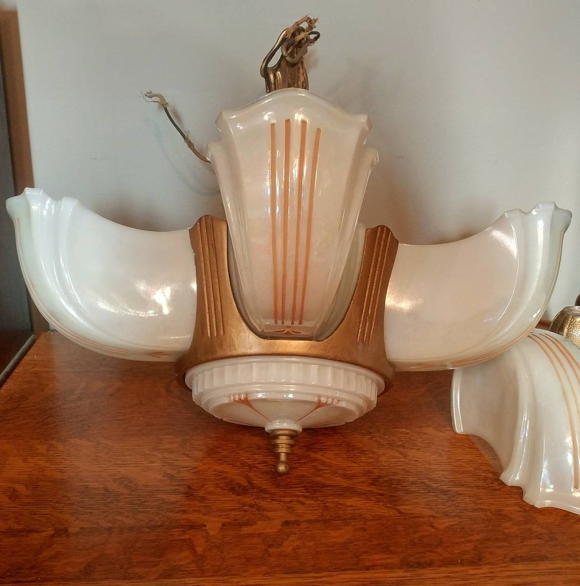 Stunning Vintage Art Deco 4870 Line Markel Hanging Ceiling Light ...