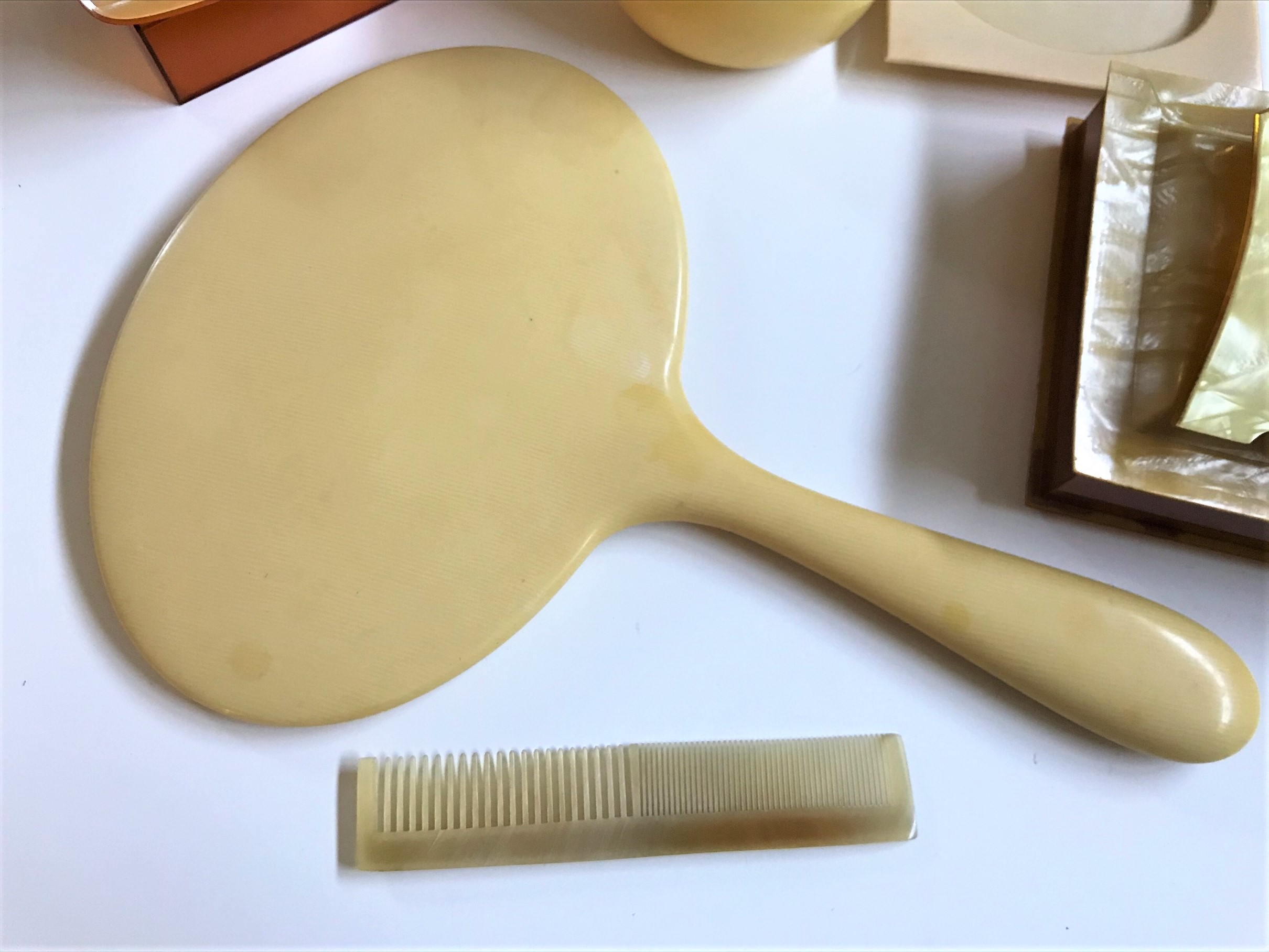 Celluloid vanity dresser set, what age? | Antiques Board