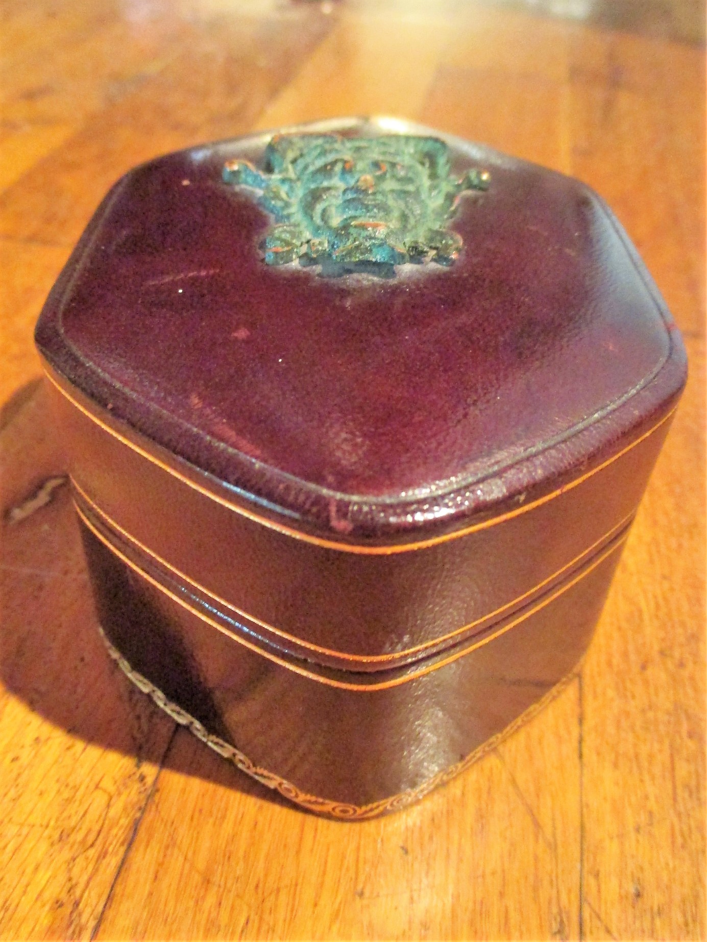 Vintage DUNHILL Italian Leather "Bacchus" ? Copper Head Lidded Box ...