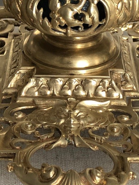 Antique brass ''desk set'' by Tonks & Sons Gothic candlesticks ...