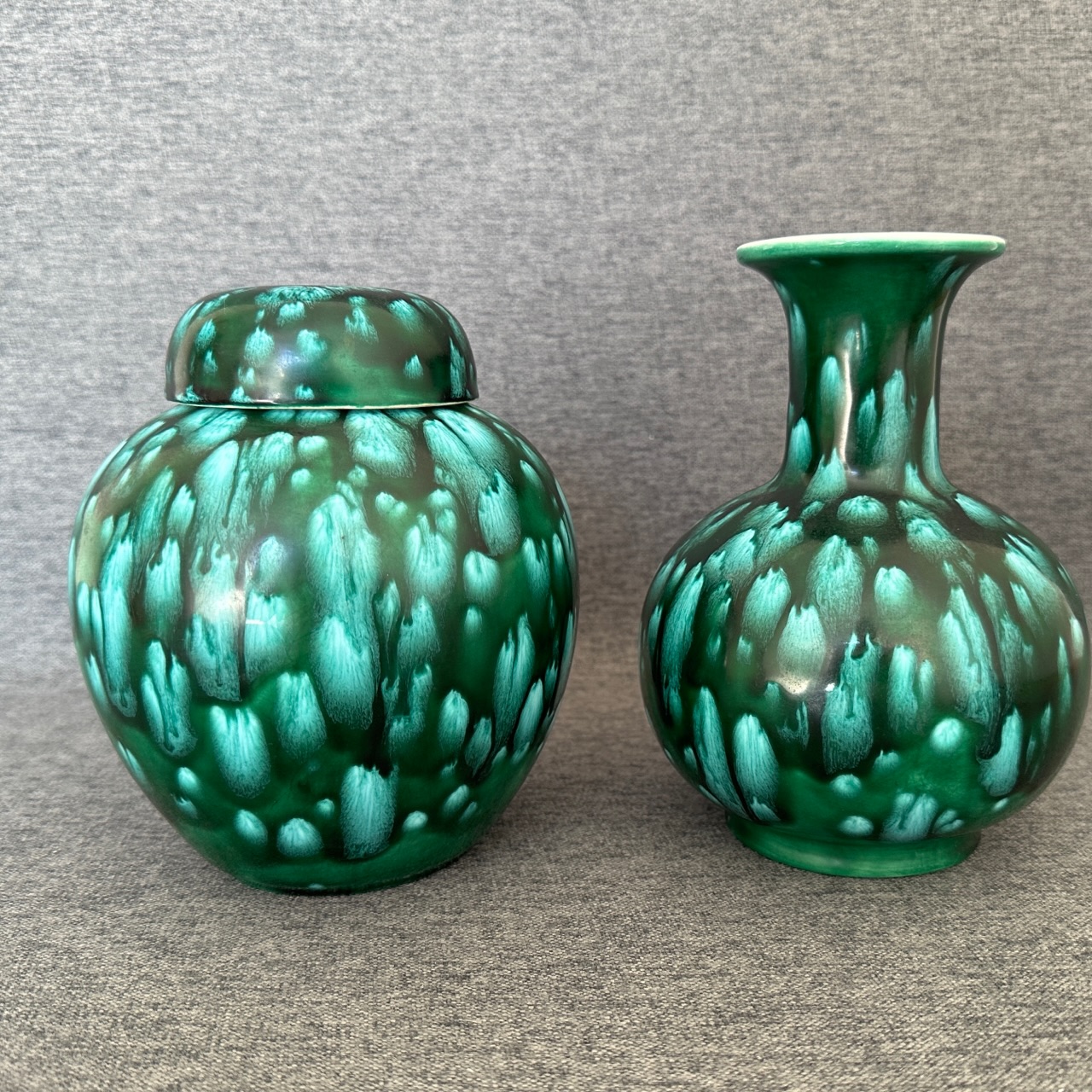 Green art pottery vase and jar | Antiques Board