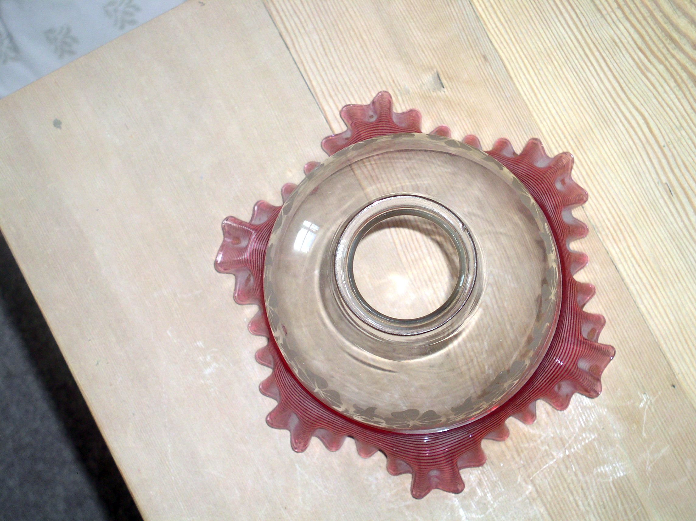 Antique Red Trailed Frilly Rimmed Glass Light Fitting | Antiques Board