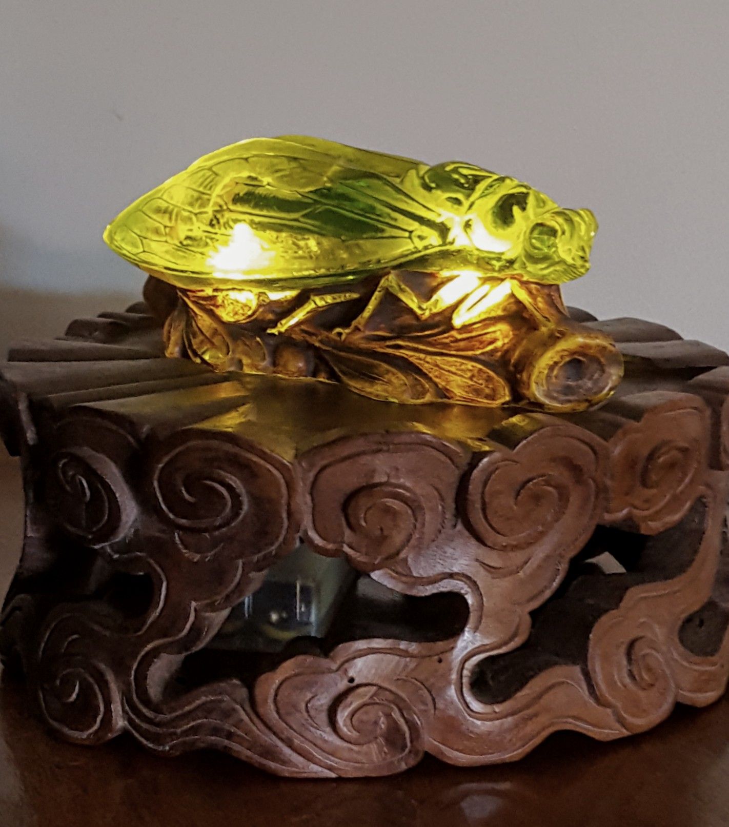 An art nouveau or art deco pressed glass cicada night lamp shade ...