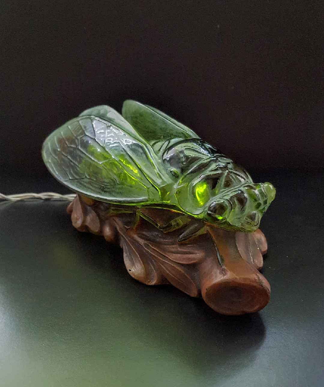 An art nouveau or art deco pressed glass cicada night lamp shade ...