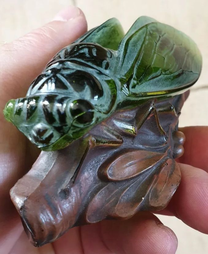 An art nouveau or art deco pressed glass cicada night lamp shade ...