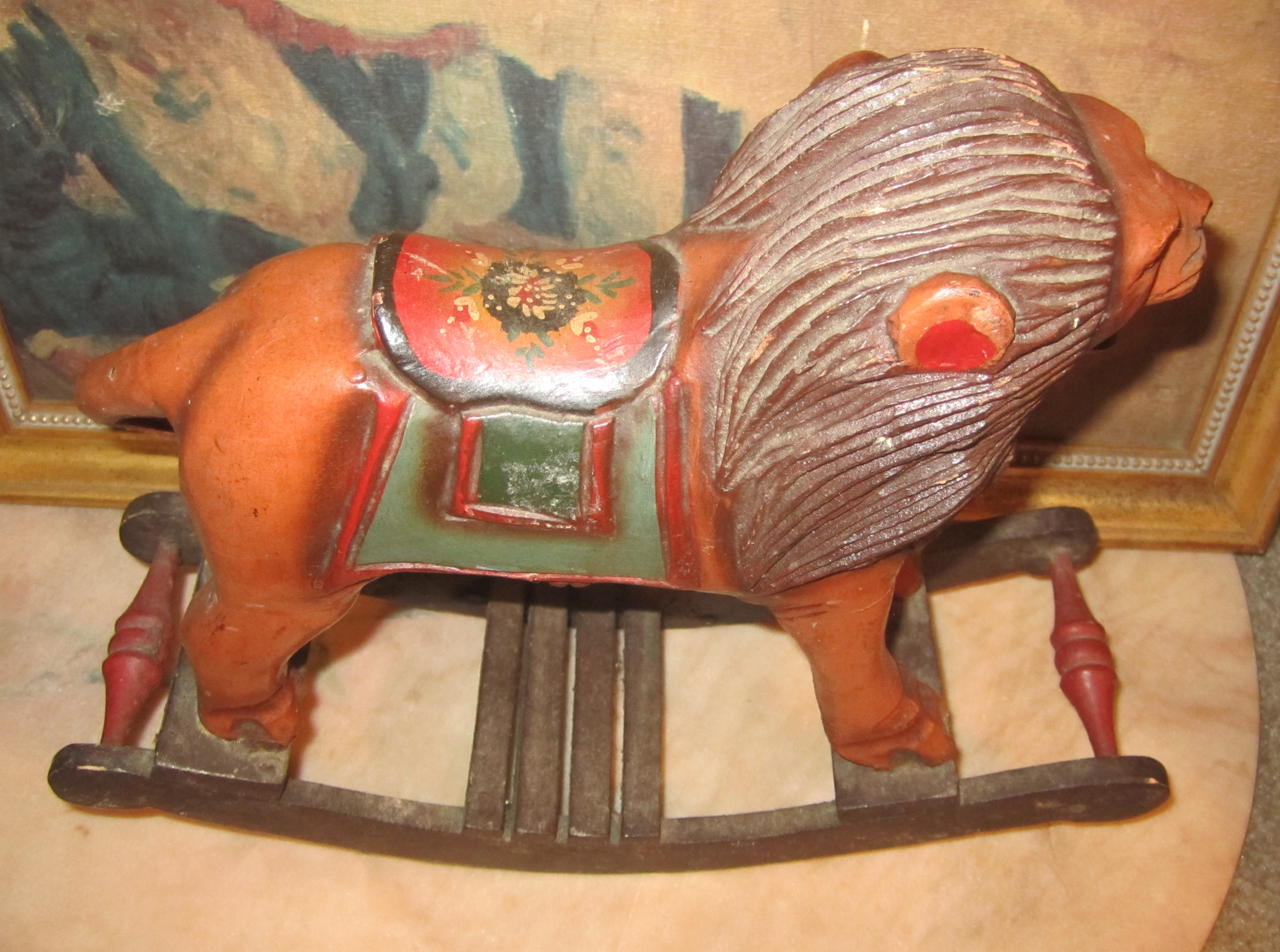 Small carved "rocking lion" like rocking horse | Antiques Board