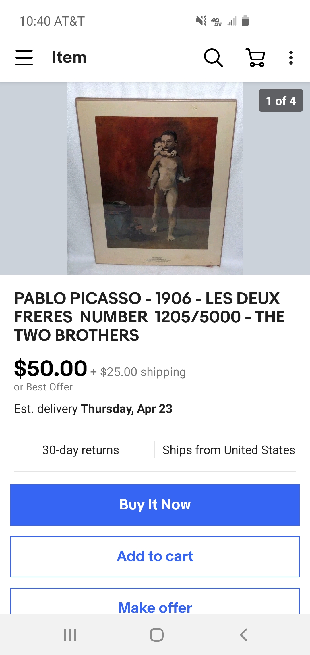 PABLO PICASSO's LES DEUX FRERES - S.P.A.D.E.M. NY 1980 PRINTED IN ...