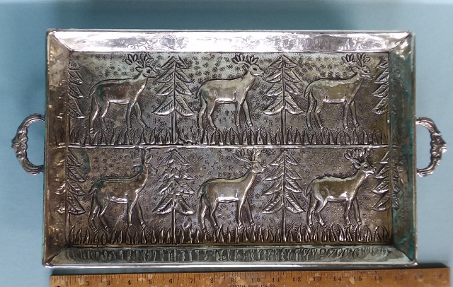 Silver (?) tray with repousse deer | Antiques Board
