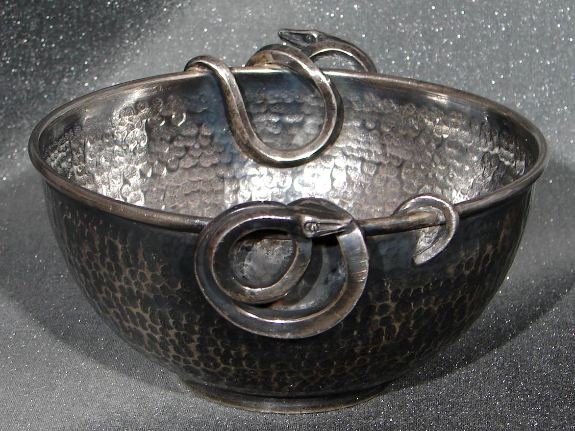 URART Sterling Hammered Silver Bowl w/Snake Handles | Antiques Board