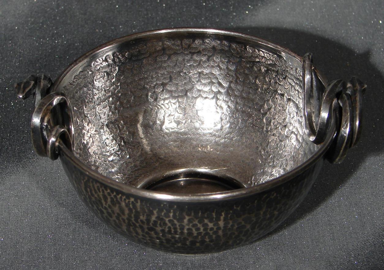 URART Sterling Hammered Silver Bowl w/Snake Handles | Antiques Board