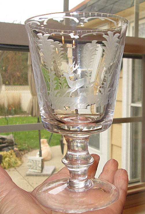 Help me Id Antique Etched Crystal Glass Goblet w/Deer and Squirrel ...