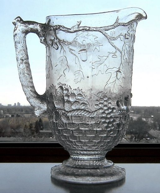 Pressed Glass Pitcher - Harvest Basket - Oak Leaves - EAPG? | Antiques ...